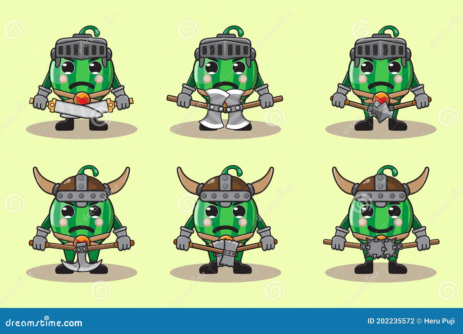 Watermelon Emotion Set 5 Knight Dual Weapon. Stock Vector ...