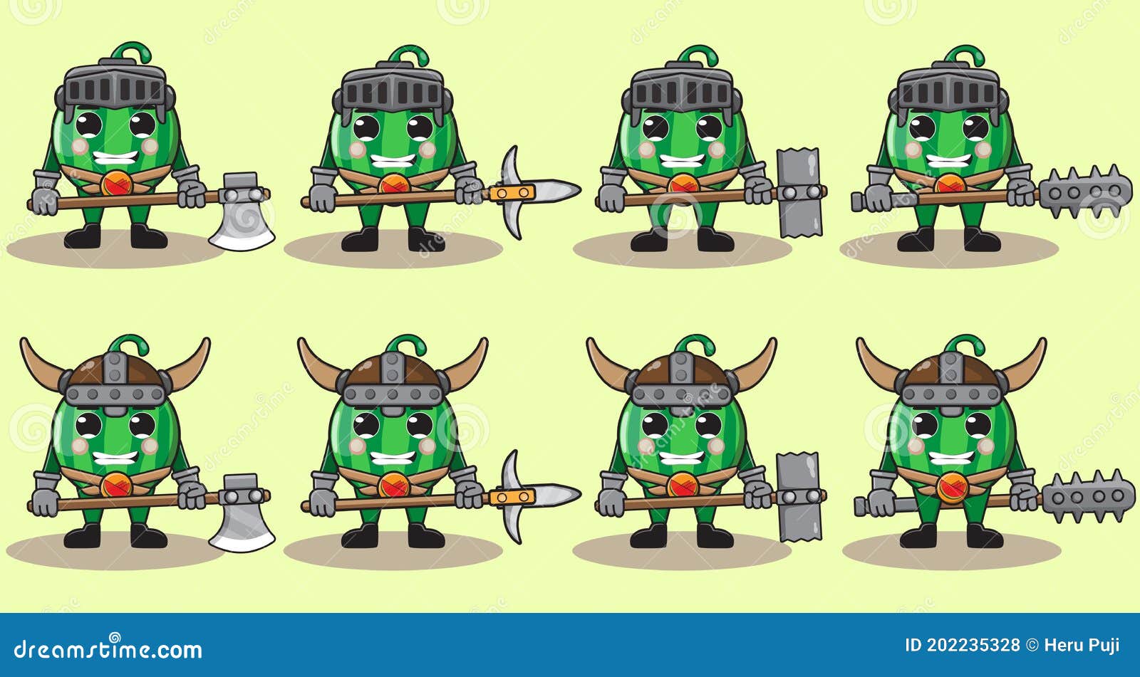 Watermelon Emotion Set 7 Knight Two Hand Stock Vector - Illustration of ...