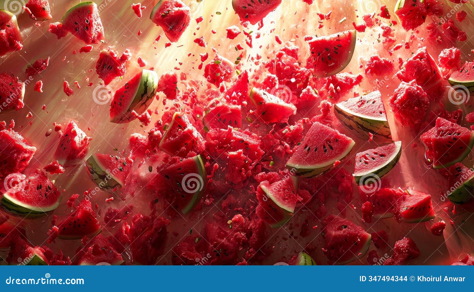 Watermelon Exploding in Mid Air with Red Green Pieces Flying Everywhere ...
