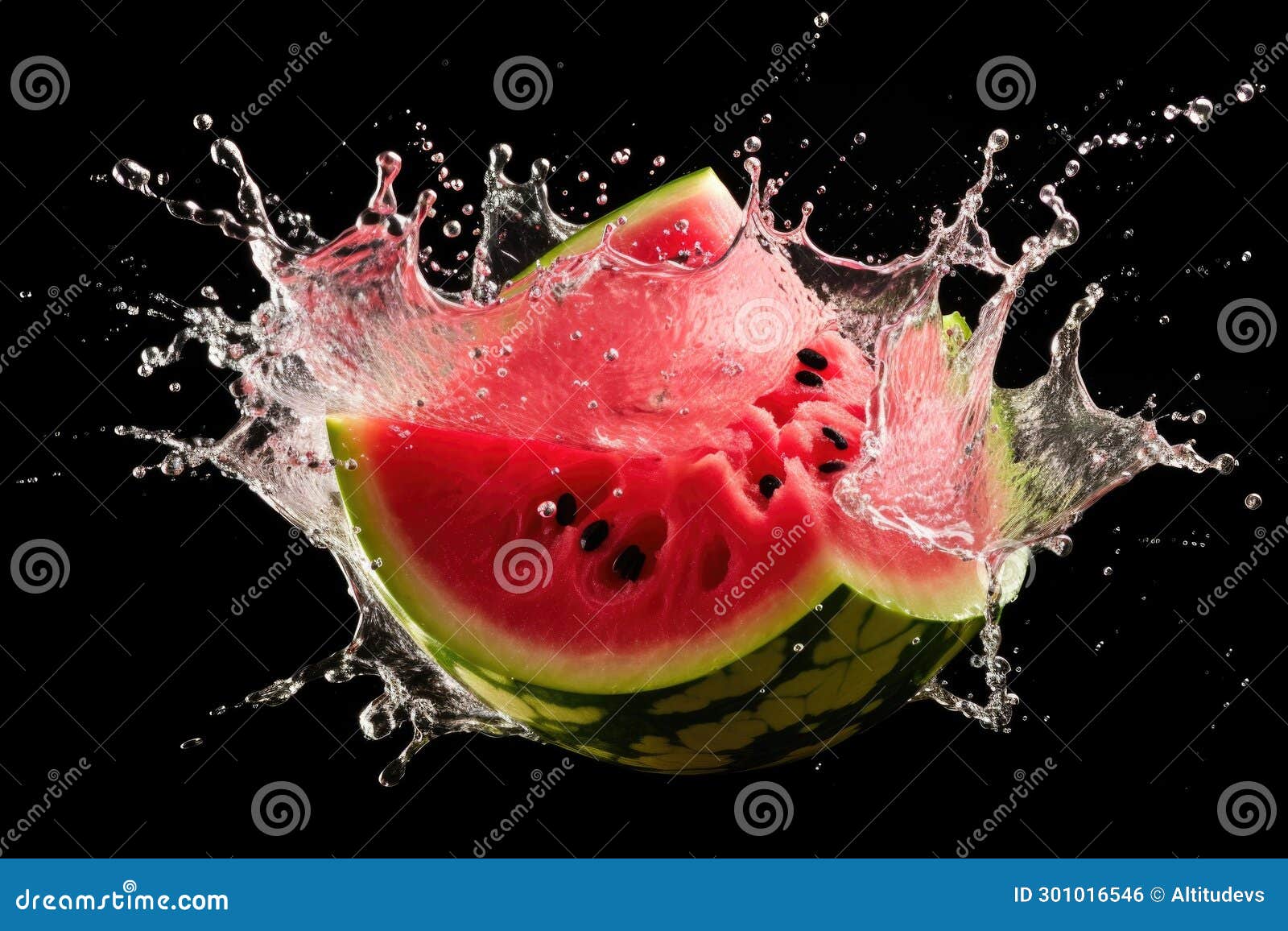 Watermelon Exploding with a Splash of Juice Against a Black Background ...