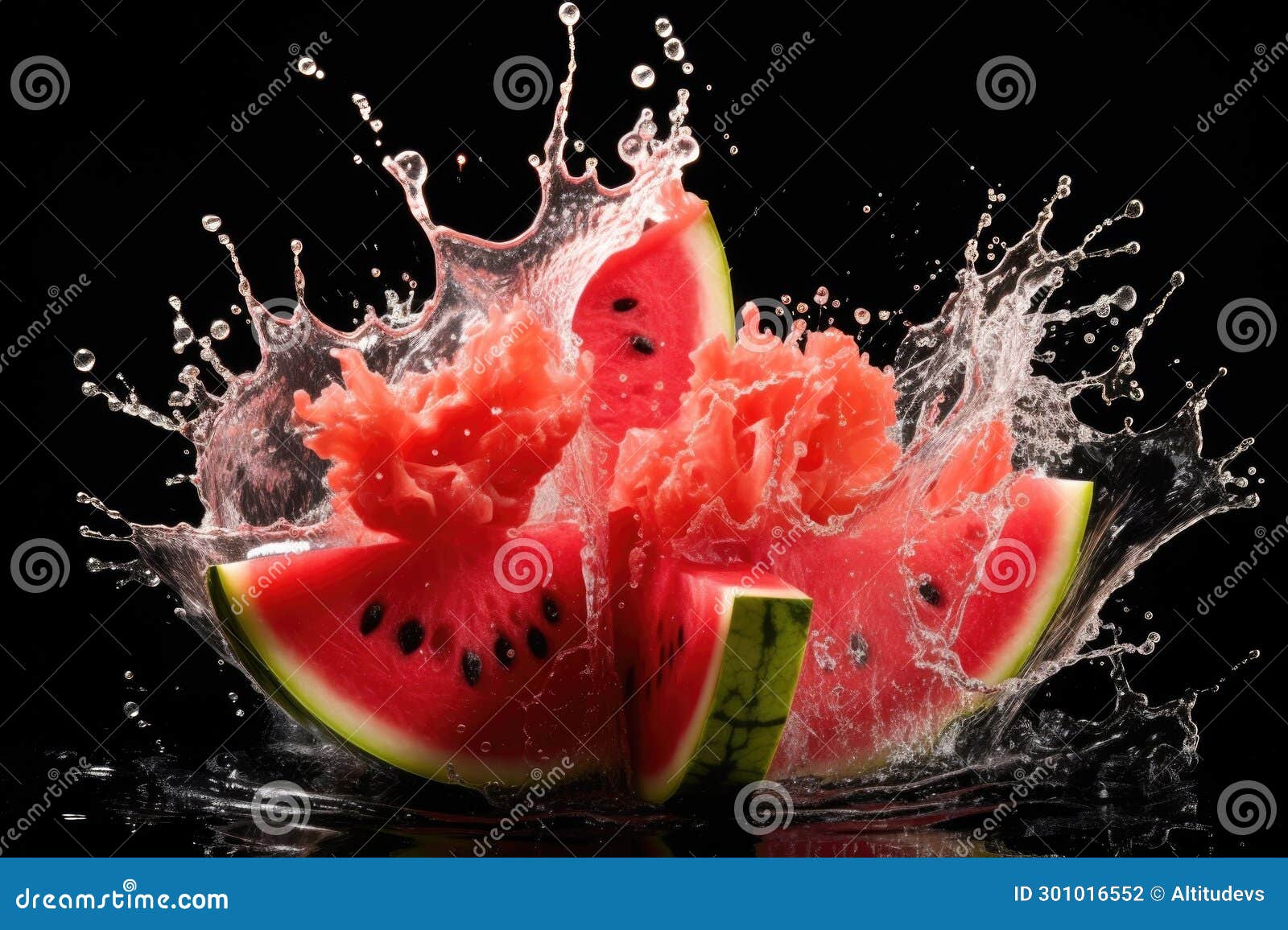 Watermelon Exploding with a Splash of Juice Against a Black Background ...