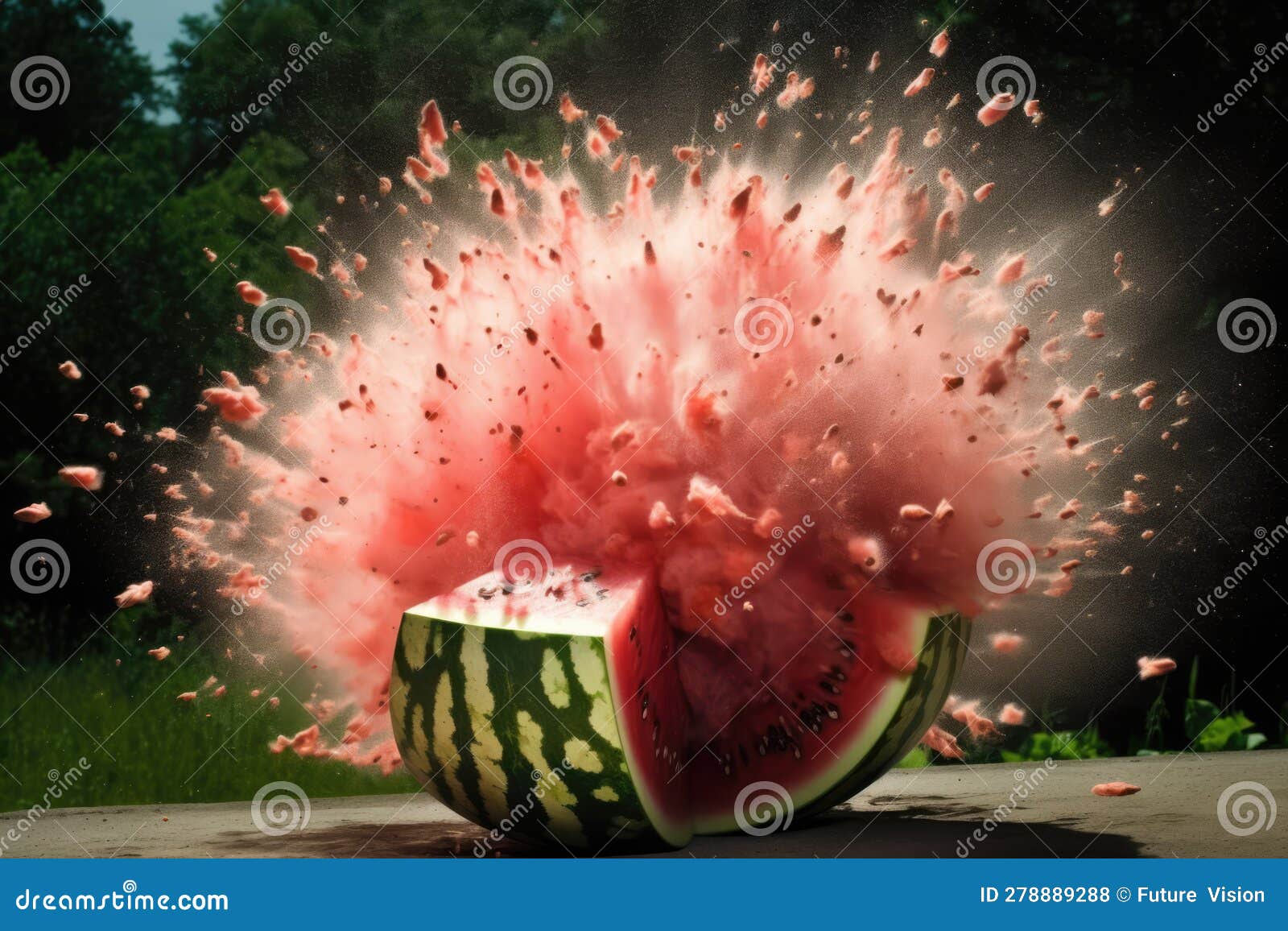 Watermelon Exploding on Table in Garden Created Using Generative Ai ...