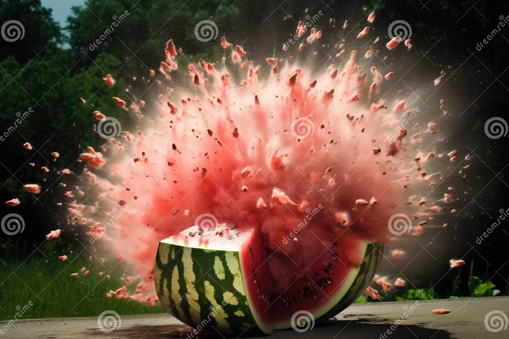 Watermelon Exploding on Table in Garden Created Using Generative Ai ...