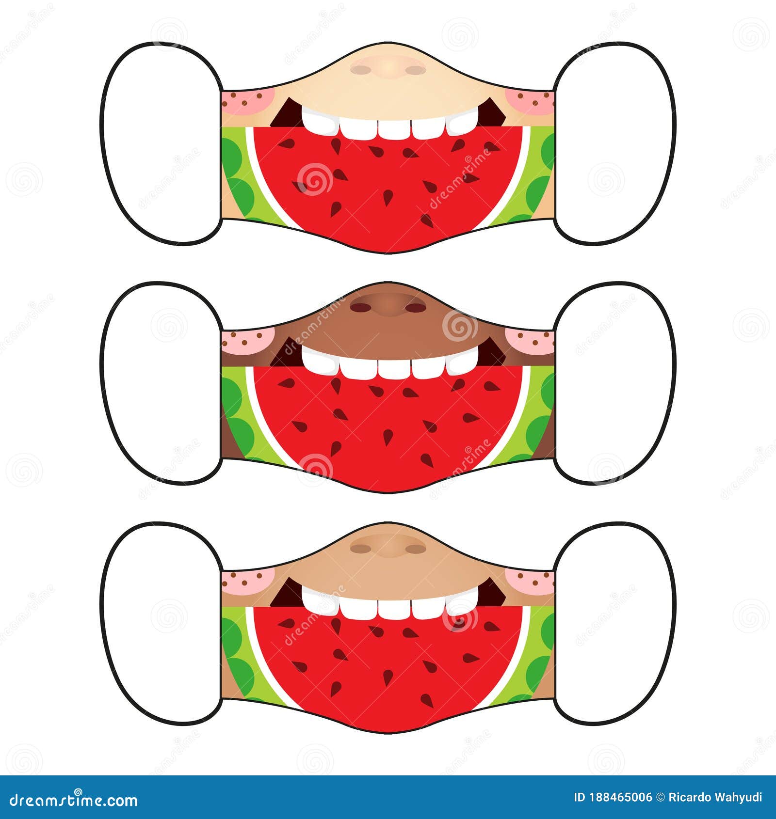 Set of Reusable Masks with Cute Kids Eating Watermelon Slice Stock ...