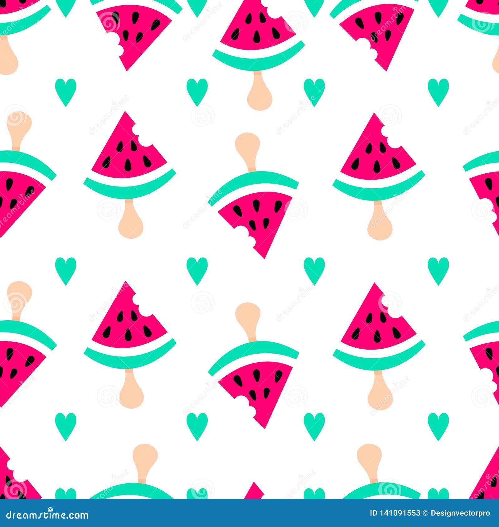 Watermelon Flat Pattern. Summer Background with Watermelon Ice-cream ...