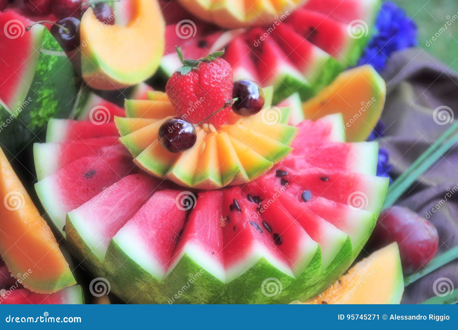 Watermelon and Fruit Decoration Stock Image - Image of cherry, melon ...