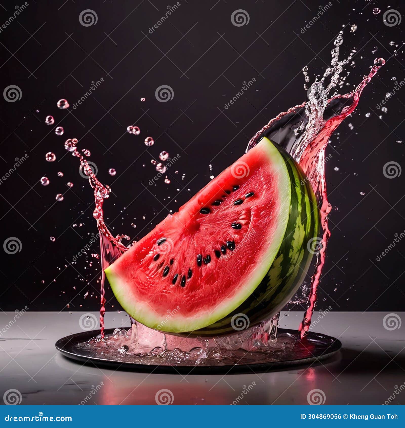 Watermelon Fruit Slice, Dynamic Food with Water Splash Explosion Stock ...