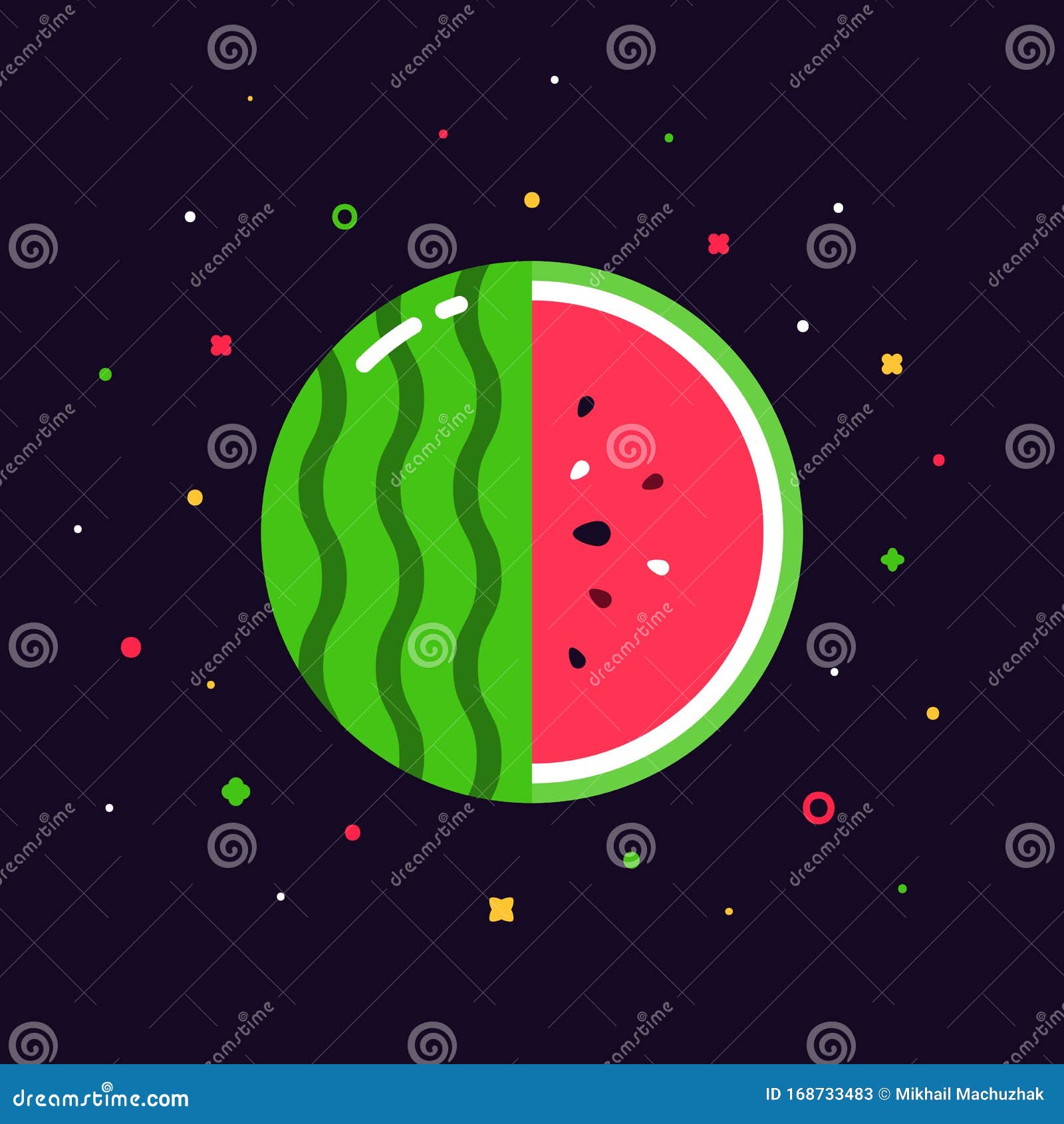Watermelon Fruit Sphere with Half Slice Logo, Flat Icon Design Template ...