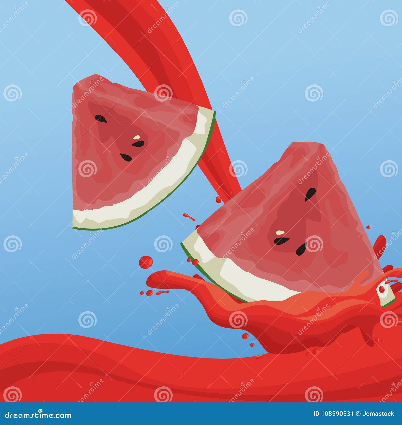 Watermelon Fruit Splash on Blue Background Stock Vector - Illustration ...