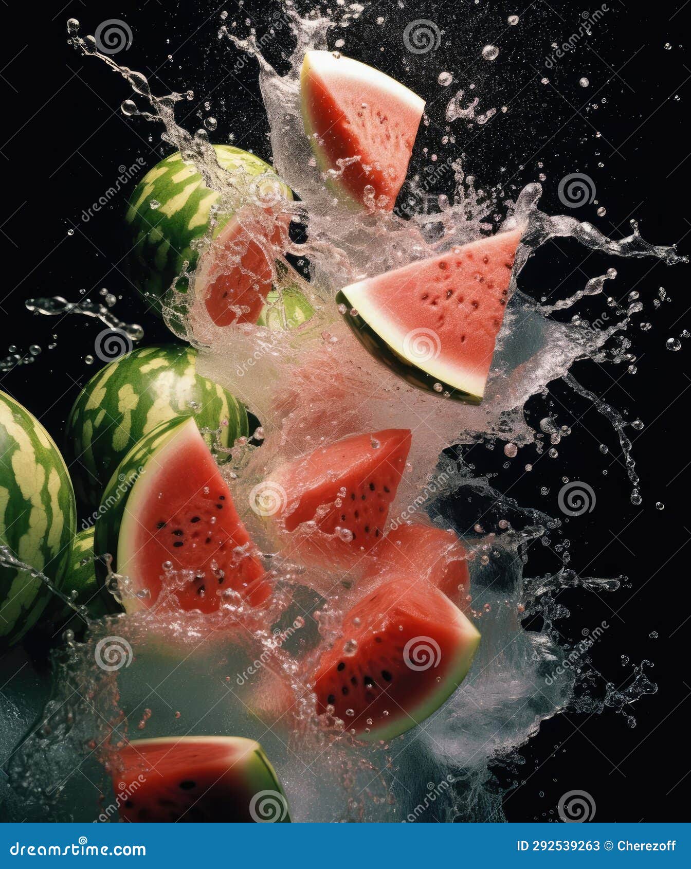 Watermelon Fruits Falling into the Water, Splashing Stock Image - Image ...