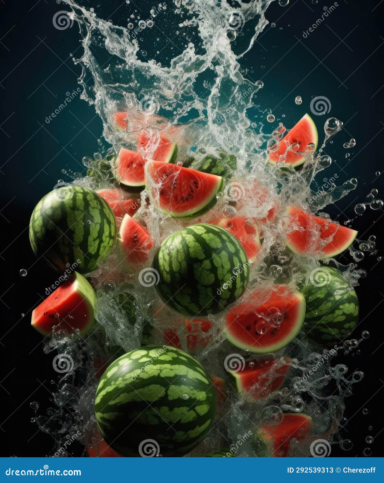 Watermelon Fruits Falling into the Water, Splashing Stock Image - Image ...