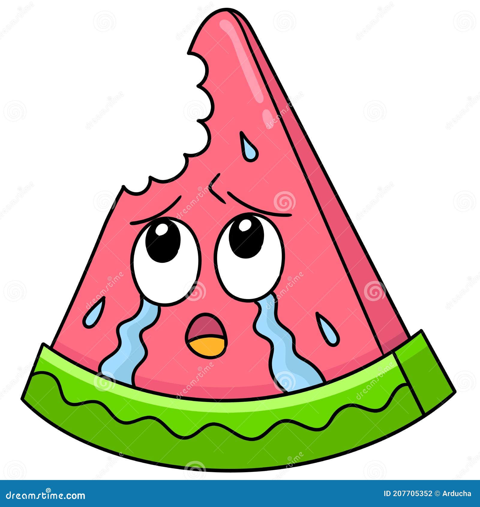 Watermelon that Had Been Bitten with a Sad Face Crying, Doodle Icon ...