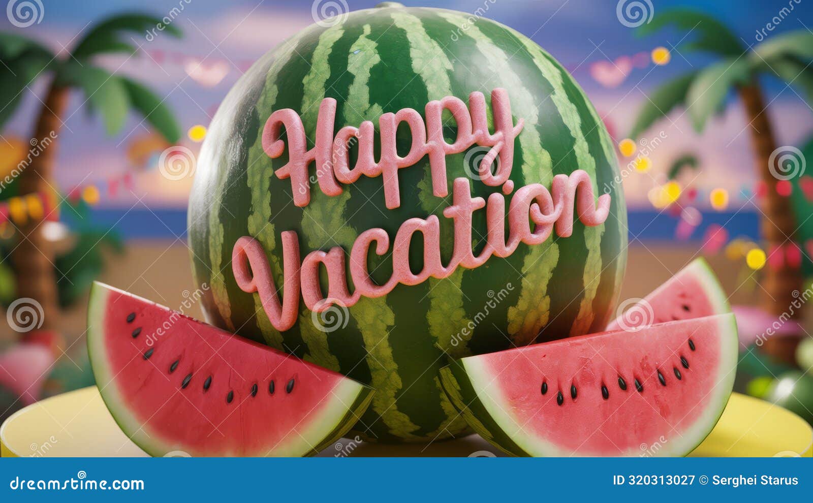 A Watermelon with a Happy Vacation Sign on it, AI Stock Image - Image ...