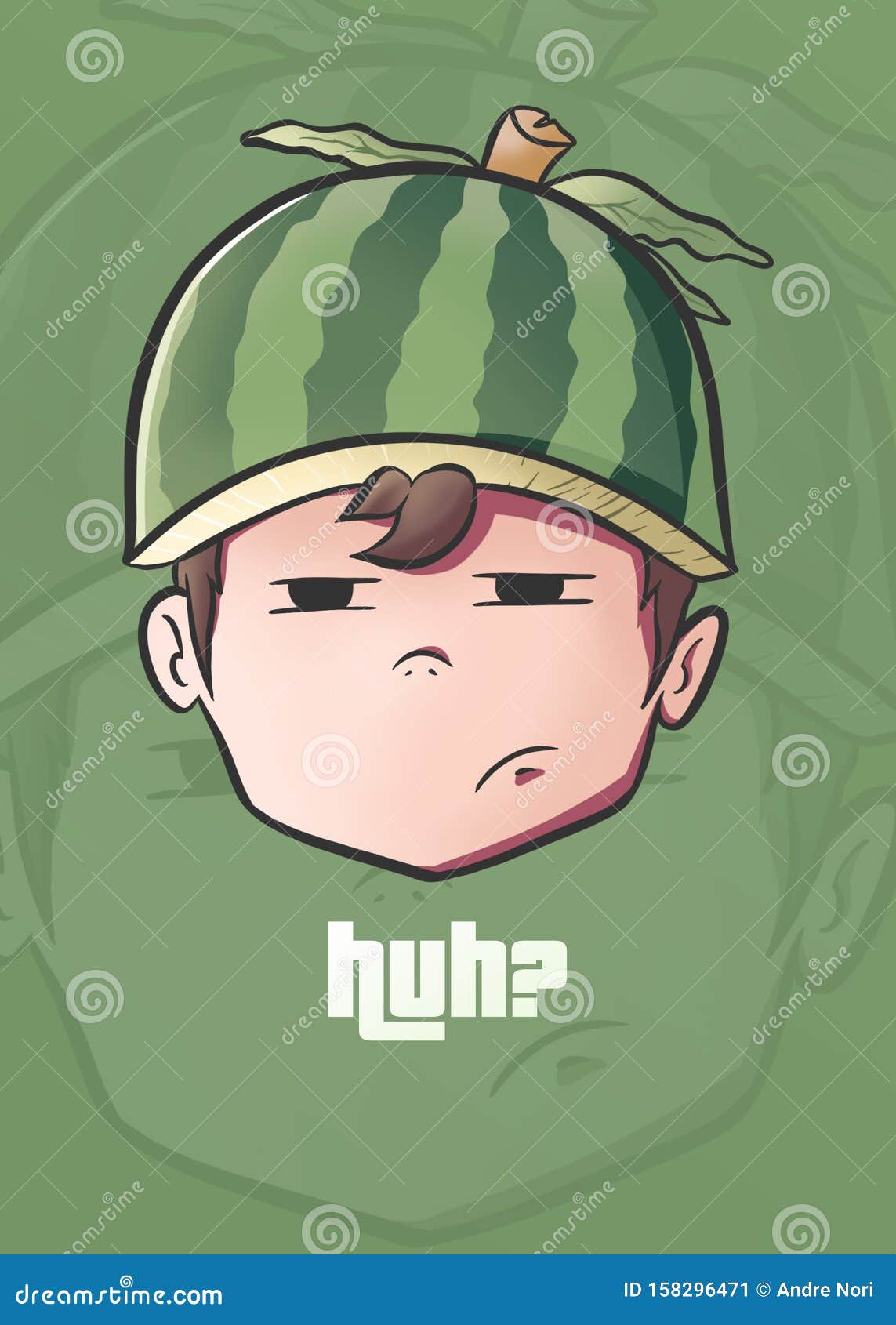 Huh Expression of Watermelon Boy Stock Illustration - Illustration of ...