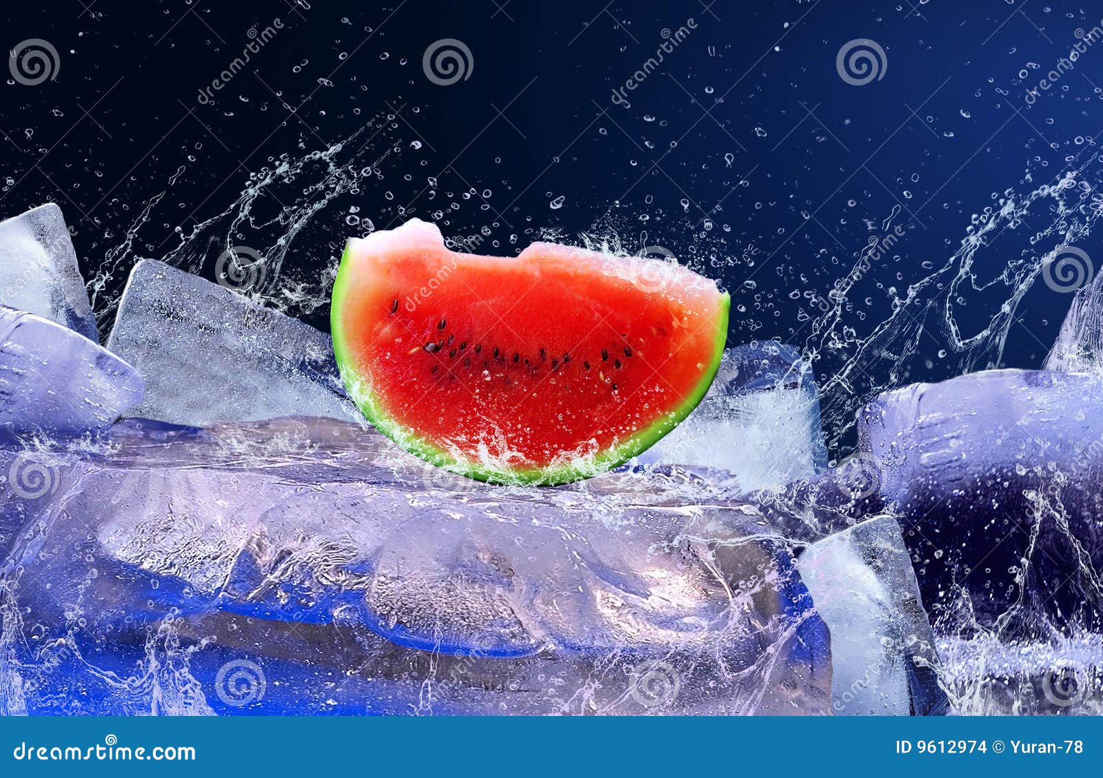 Watermelon on ice stock photo. Image of flowing, bright - 9612974