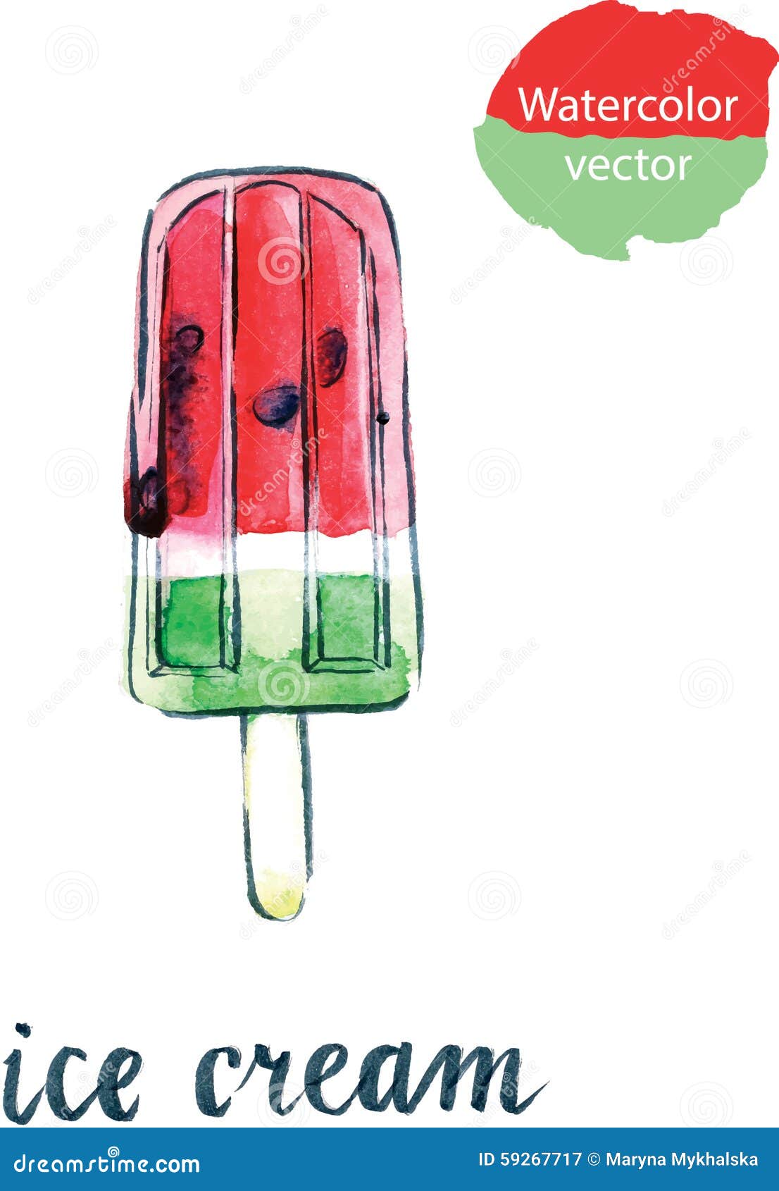 Watermelon ice cream stock vector. Illustration of cream - 59267717