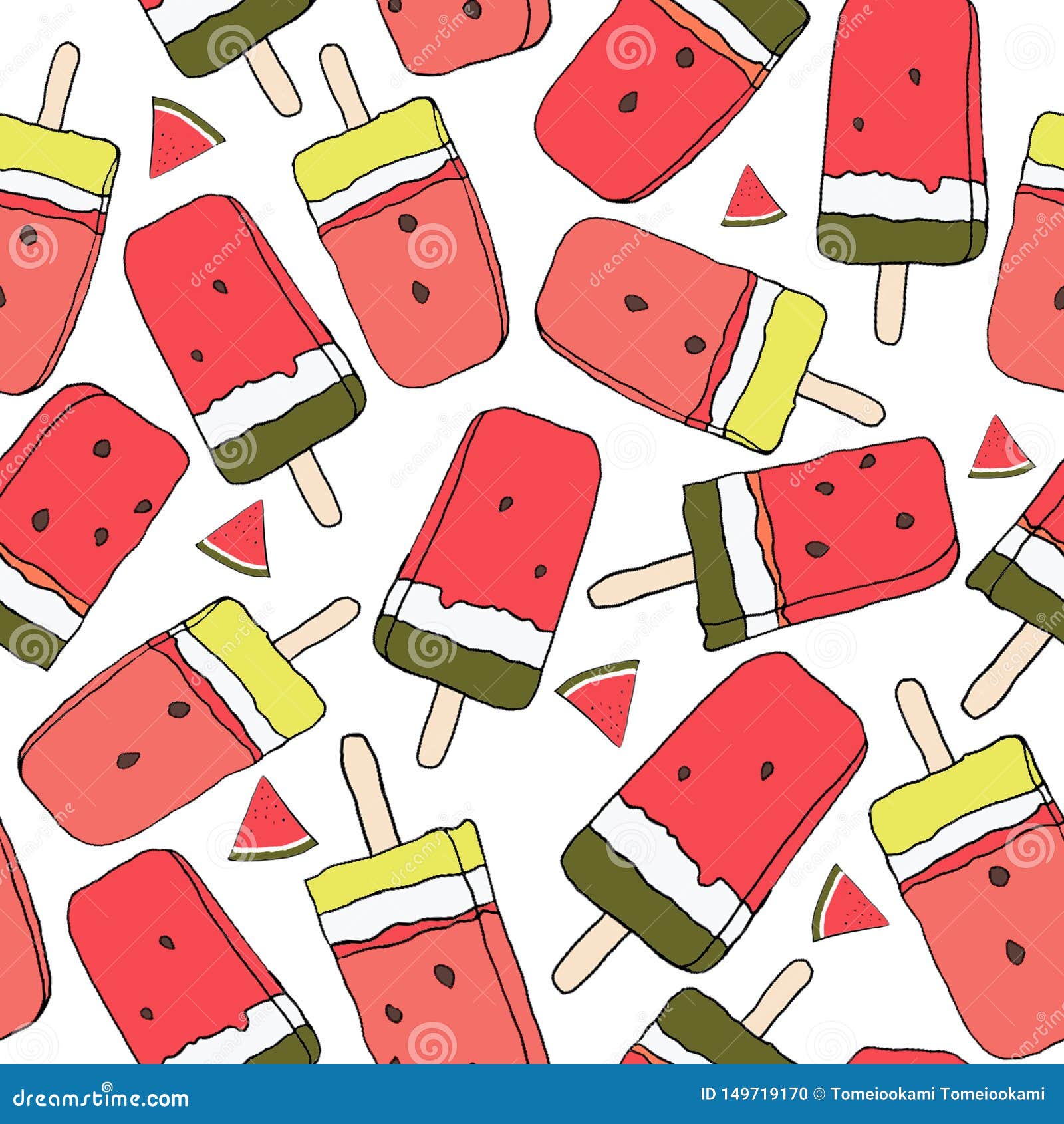 Watermelon Ice Lolly Seamless Pattern. Vector. Summer Theme. Stock ...