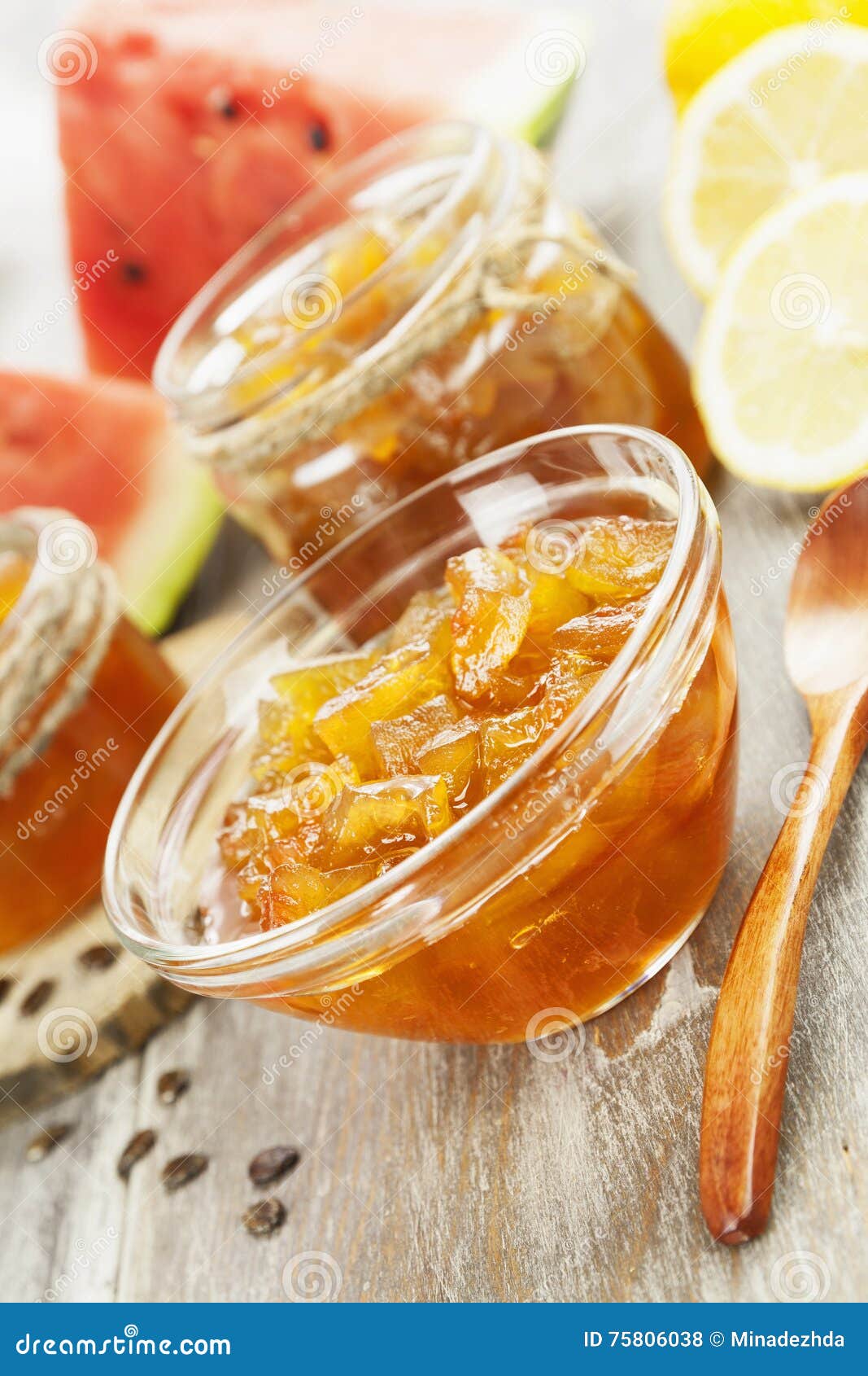 Watermelon jam with lemon stock photo. Image of candied - 75806038