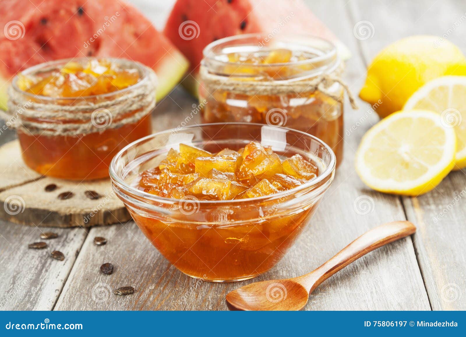 Watermelon jam with lemon stock image. Image of dessert - 75806197