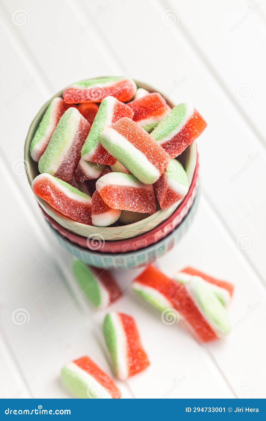 Watermelon Jelly Candies in Bowl on Kitchen Table Stock Image - Image ...