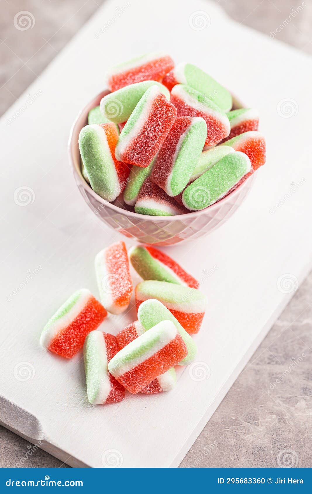Watermelon Jelly Candies in Bowl on Kitchen Table Stock Photo - Image ...