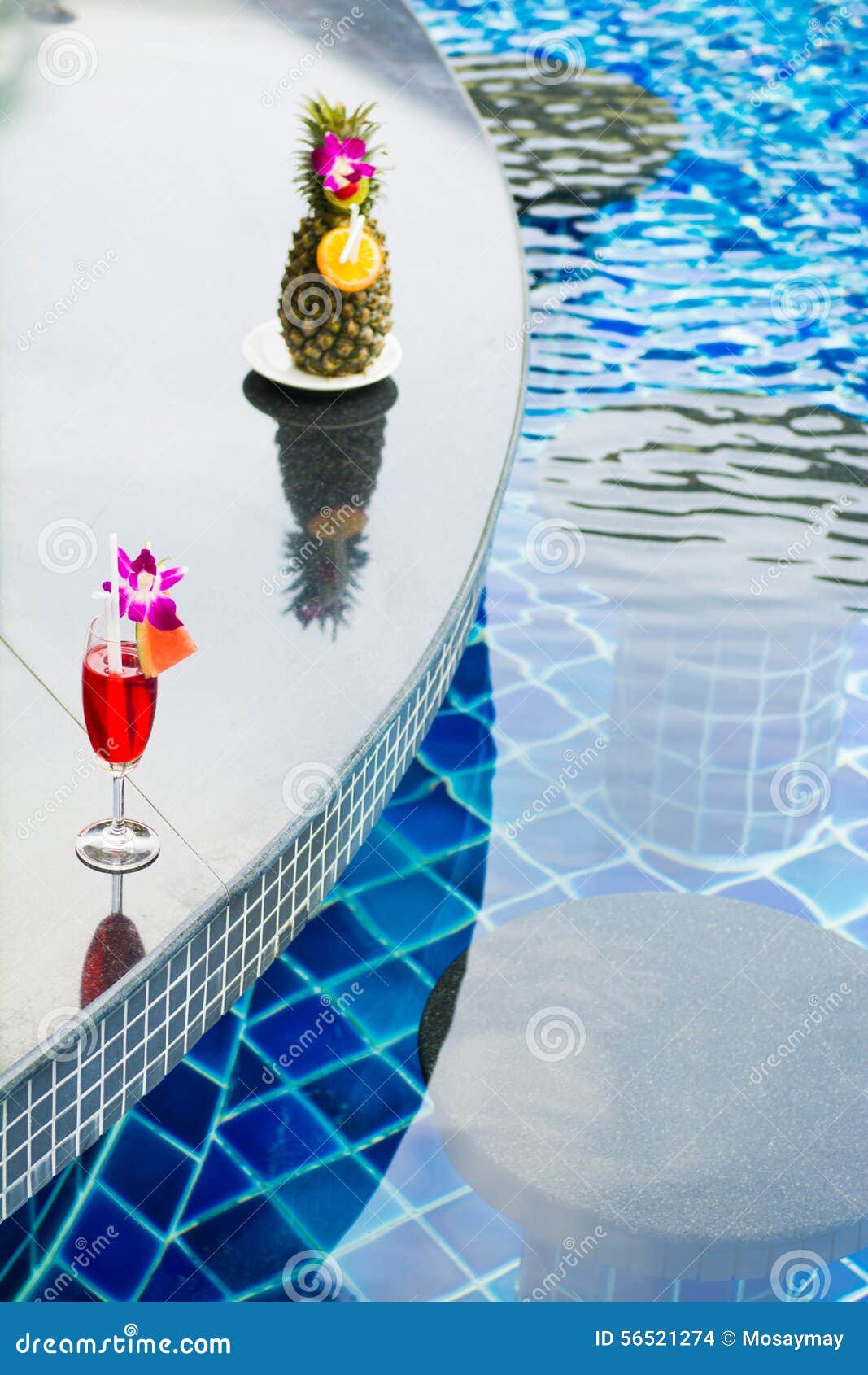 Watermelon Juice and Pineapple Juice by the Pool Bar Stock Photo ...