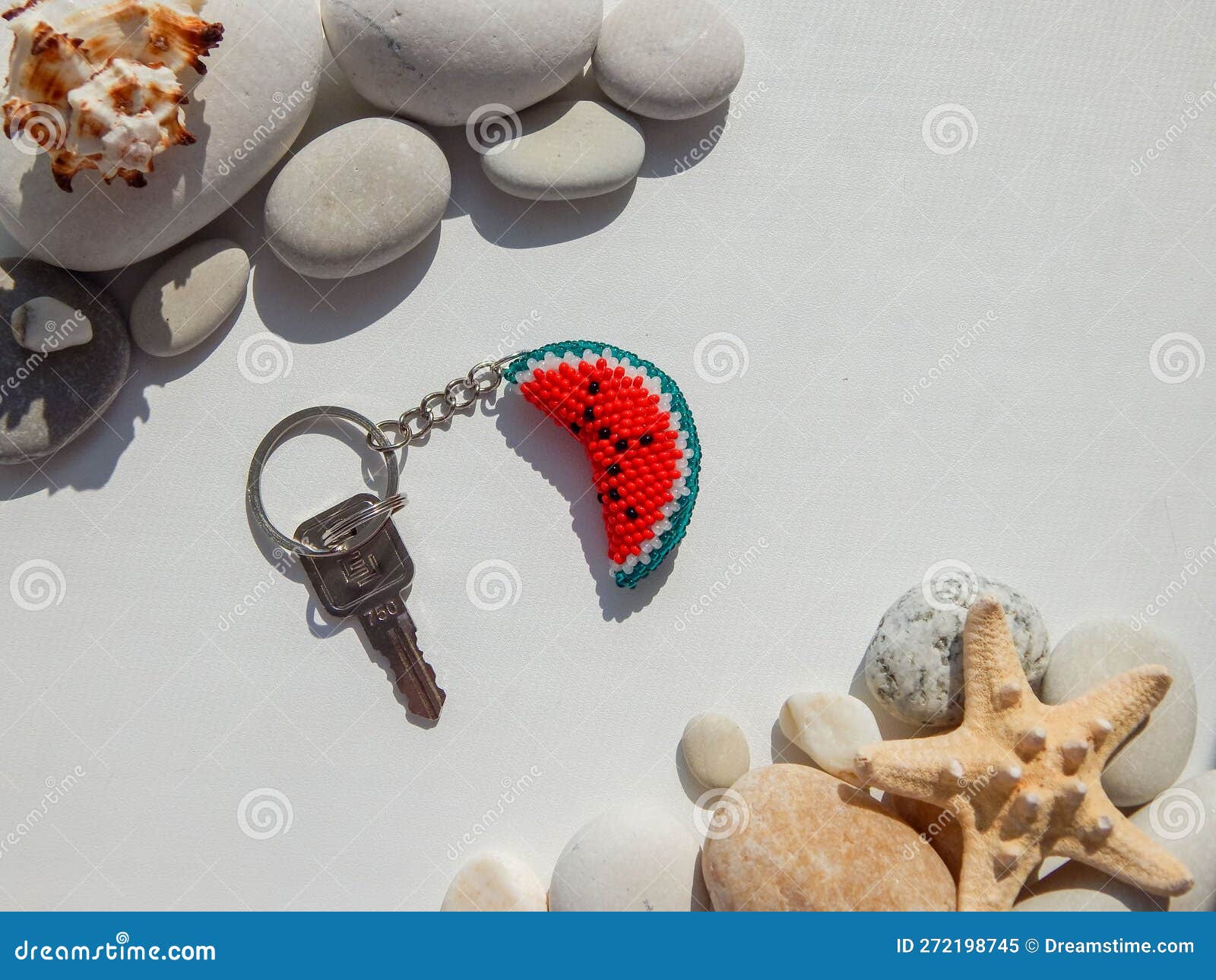 Watermelon Key Chain and Sea Pebble Stock Image - Image of beauty ...