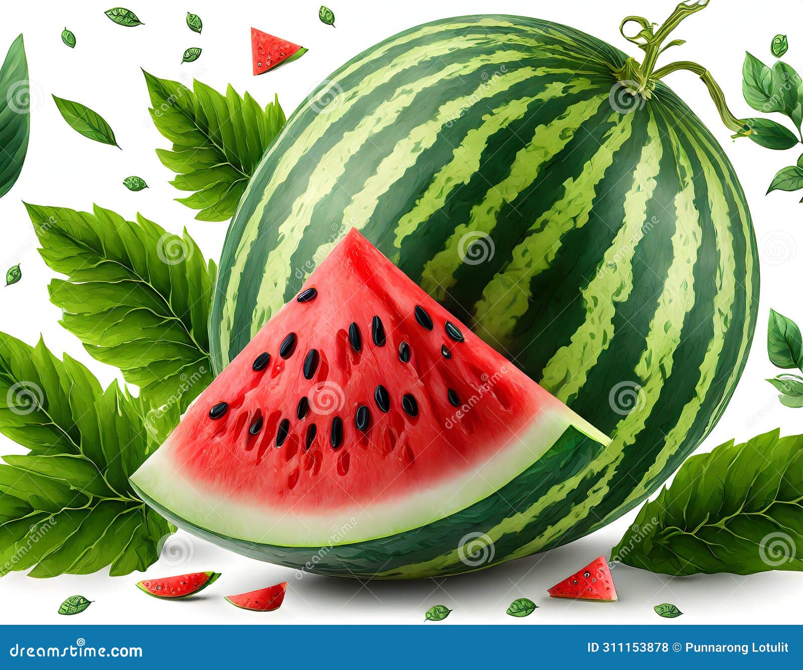 Abstract Watermelon with Leaves Creative Pattern Isolated on White ...