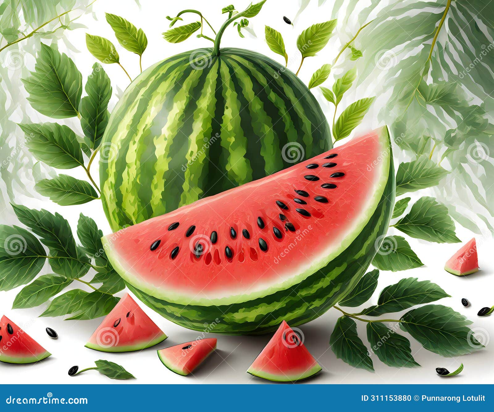 Abstract Watermelon with Leaves Creative Pattern Isolated on White ...