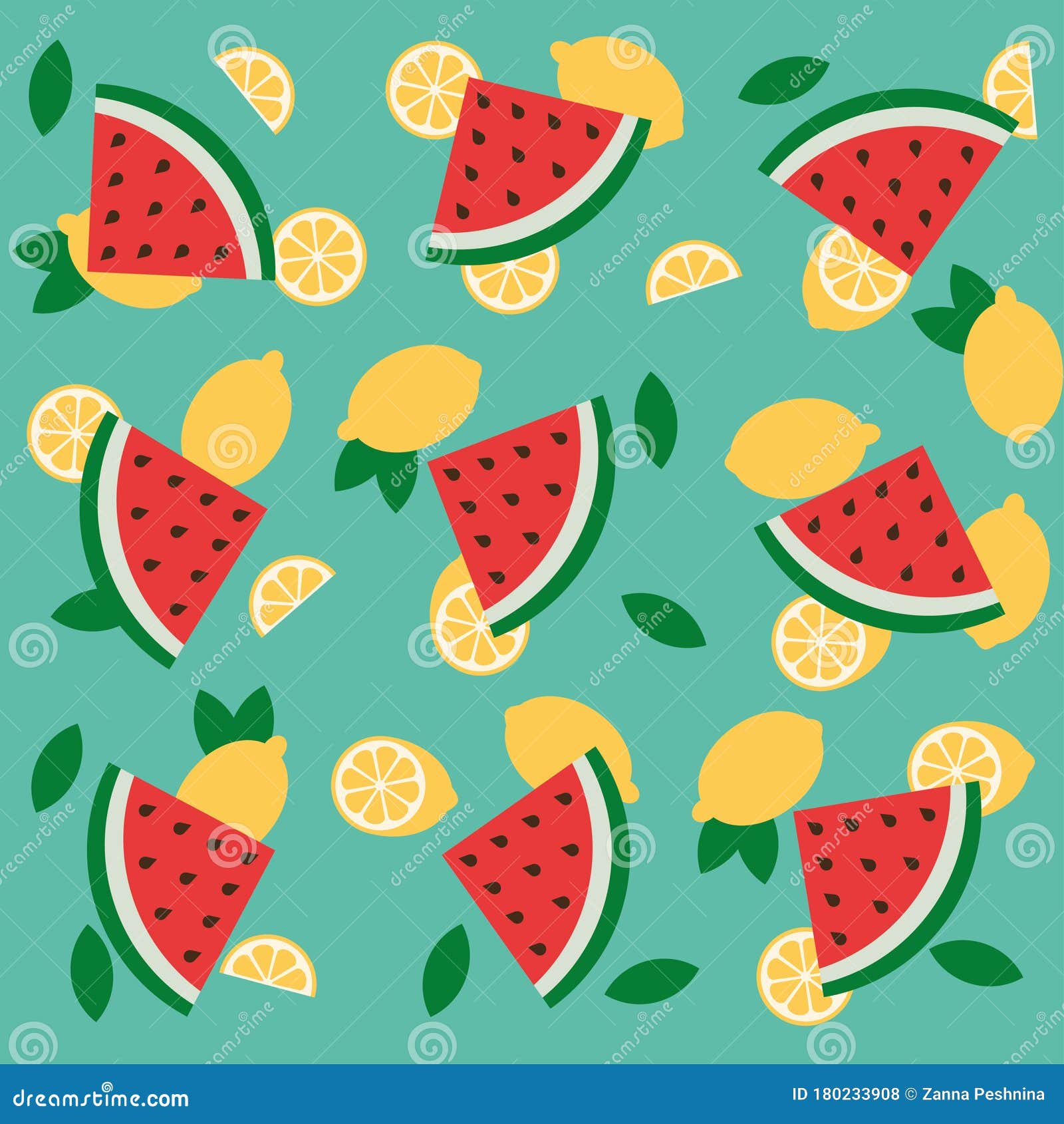 Watermelon and Lemon Citrus Vector Fun Pattern Stock Illustration ...