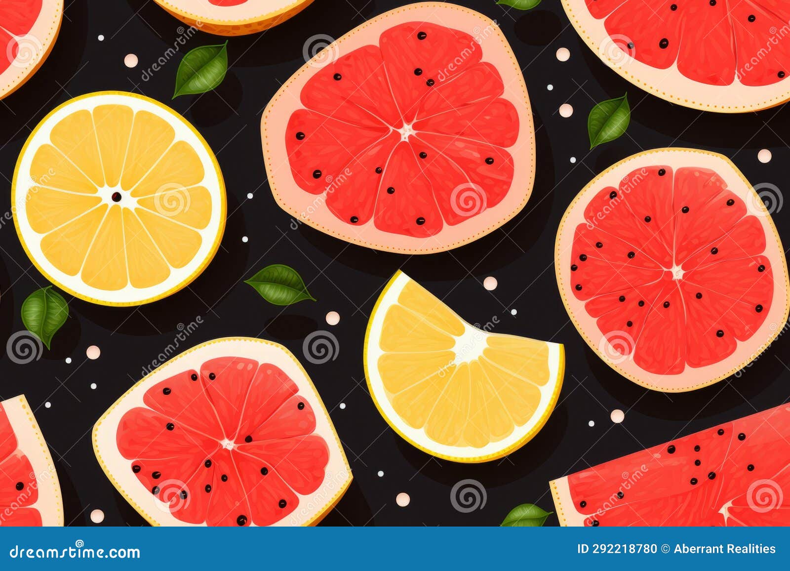 Watermelon Lemon and Watermelon Slices on a Black Background Stock ...
