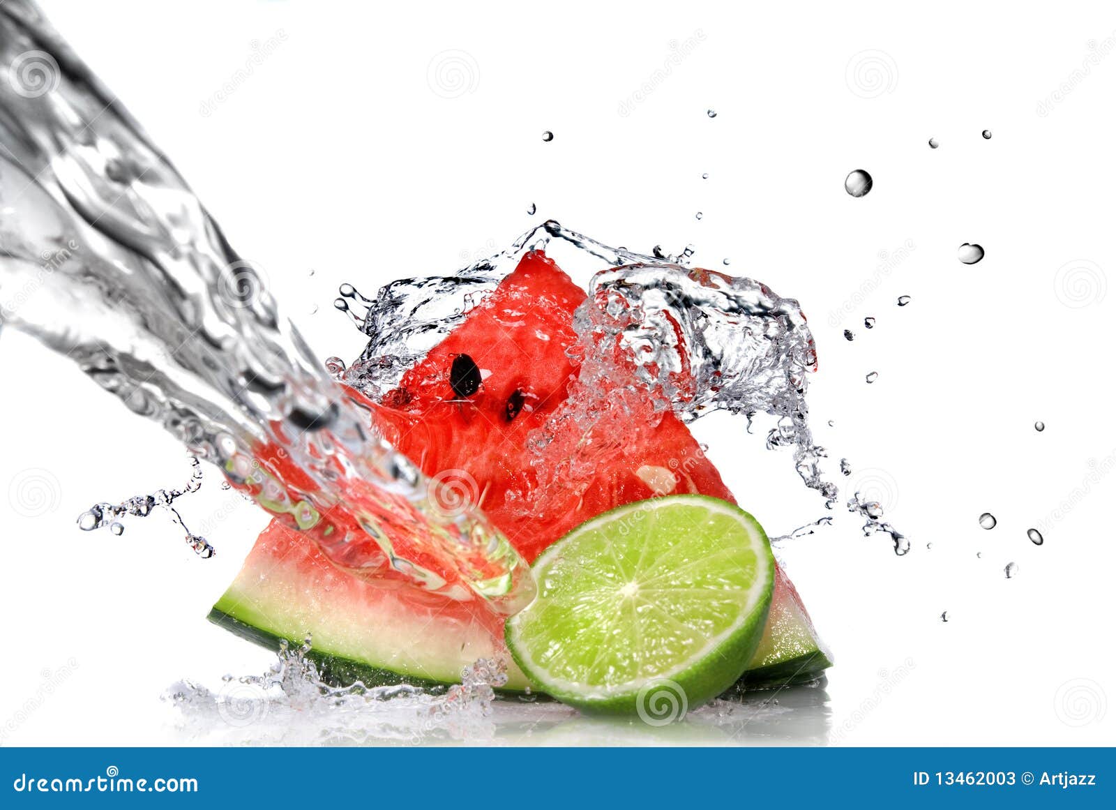 Watermelon With Lime And Water Splash Stock Photos - Image: 13462003