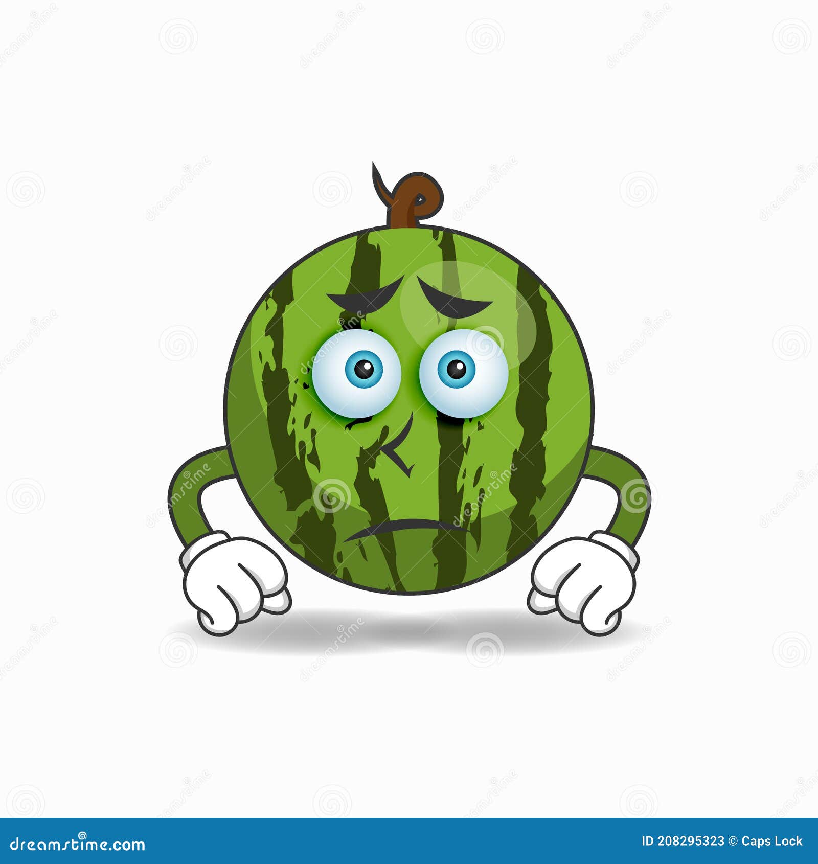 Watermelon Mascot Character with Sad Expression. Vector Illustration ...
