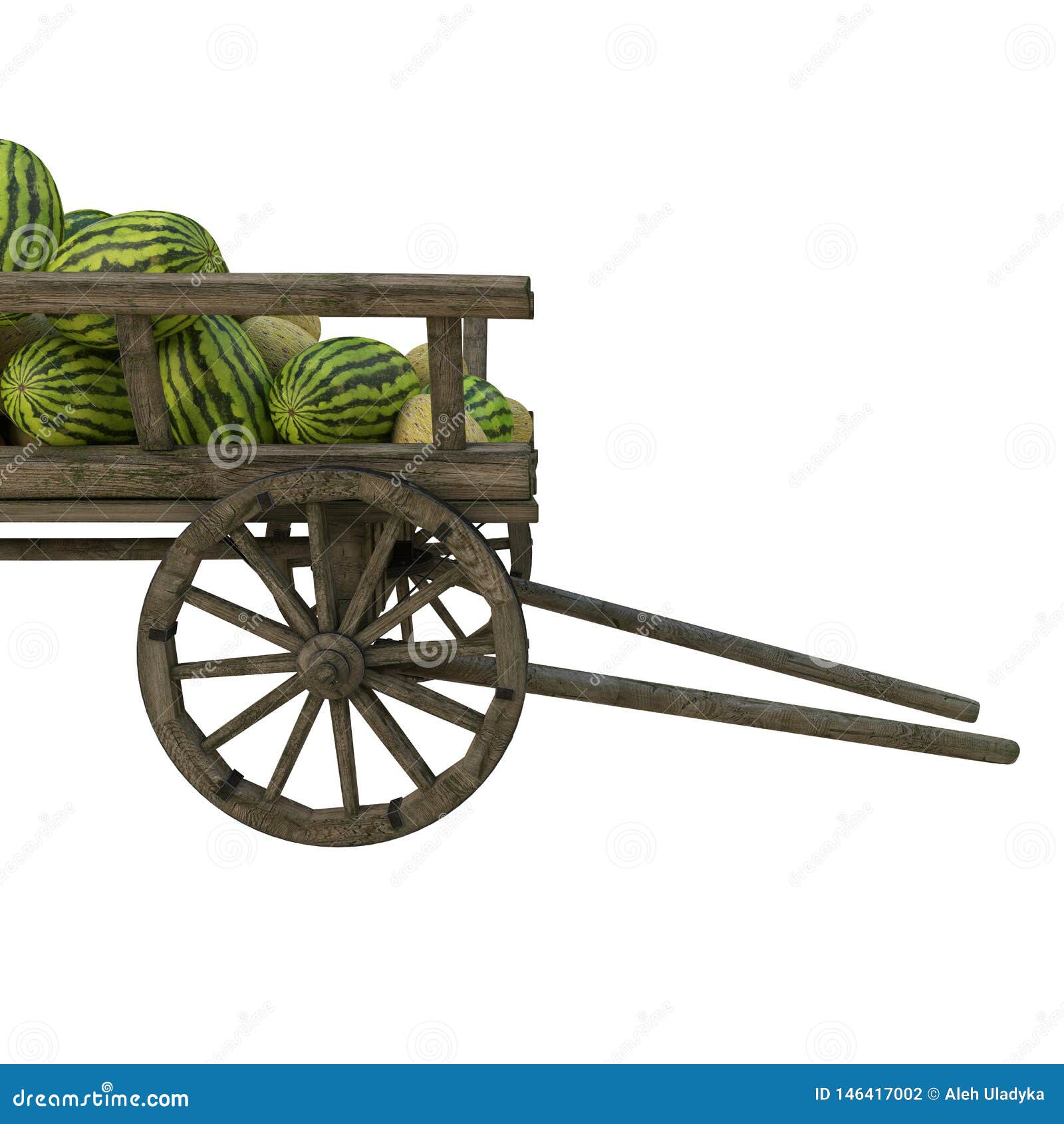 Watermelon and Melon in a Wooden Cart Stock Illustration - Illustration ...