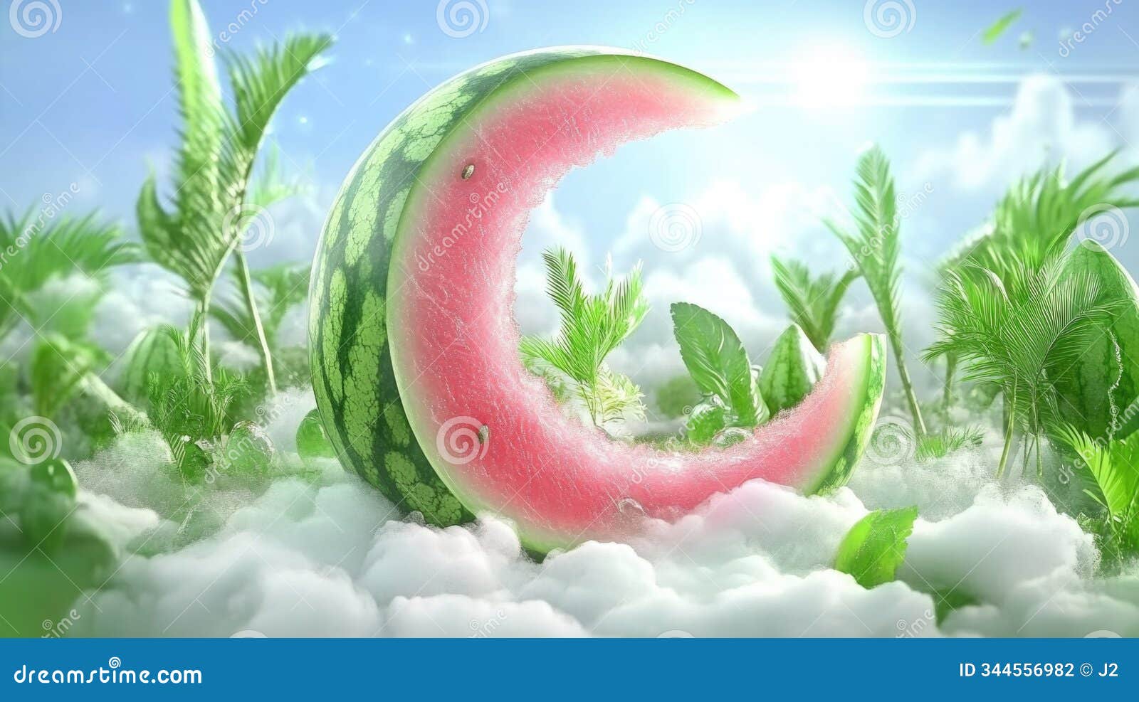 Watermelon Moon Slice for Yalda Night Celebration Amid Lush Greenery ...