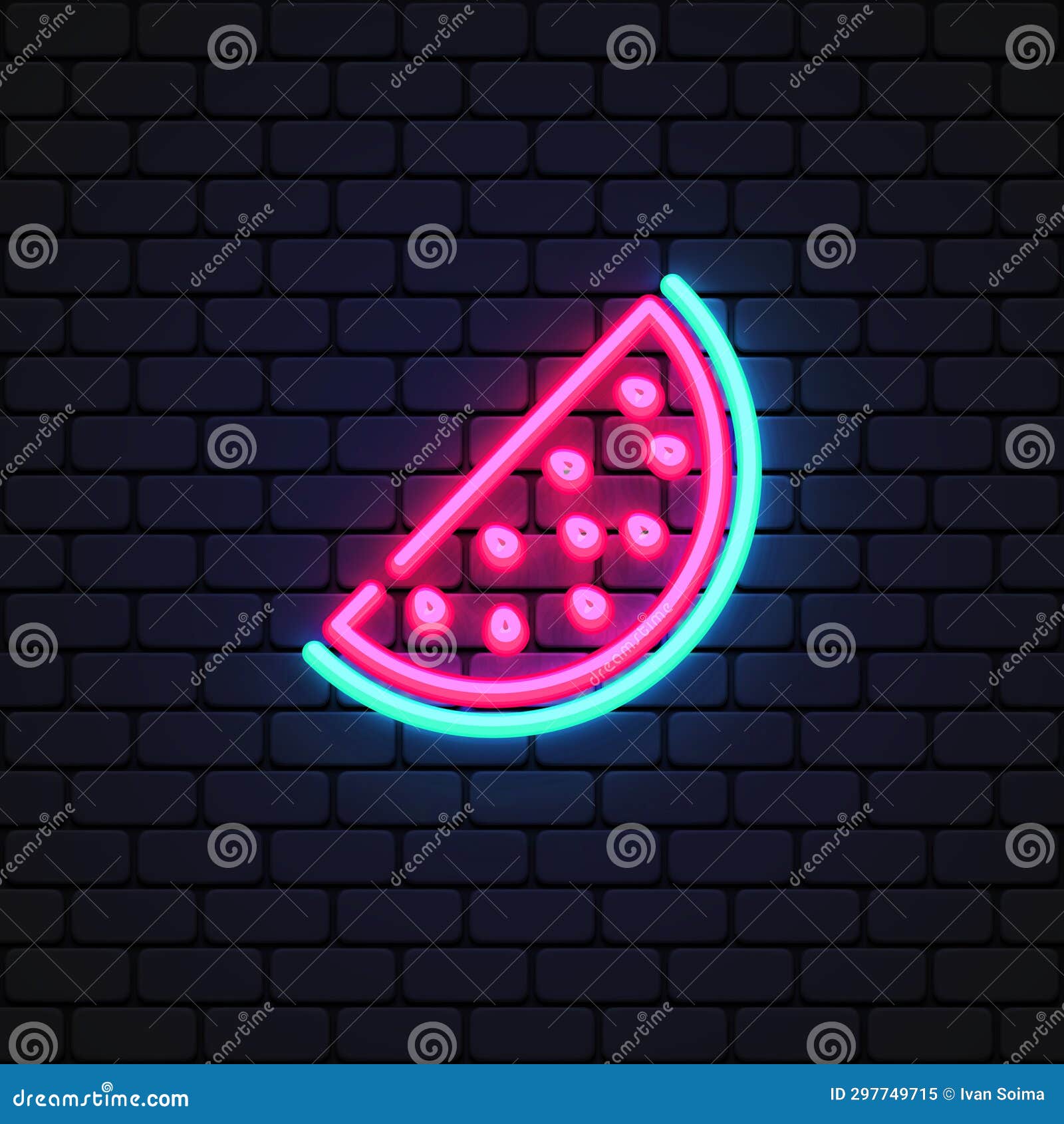 Watermelon Neon in Retro Style on Light Background. Vector Illustration ...