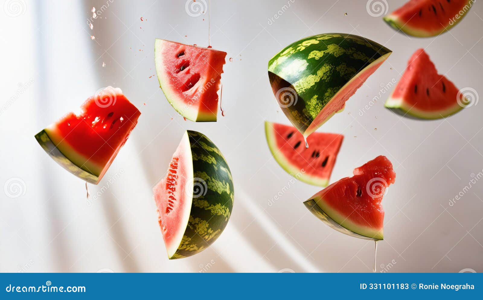 Watermelon Pieces Float or Fall in the Air Stock Illustration ...
