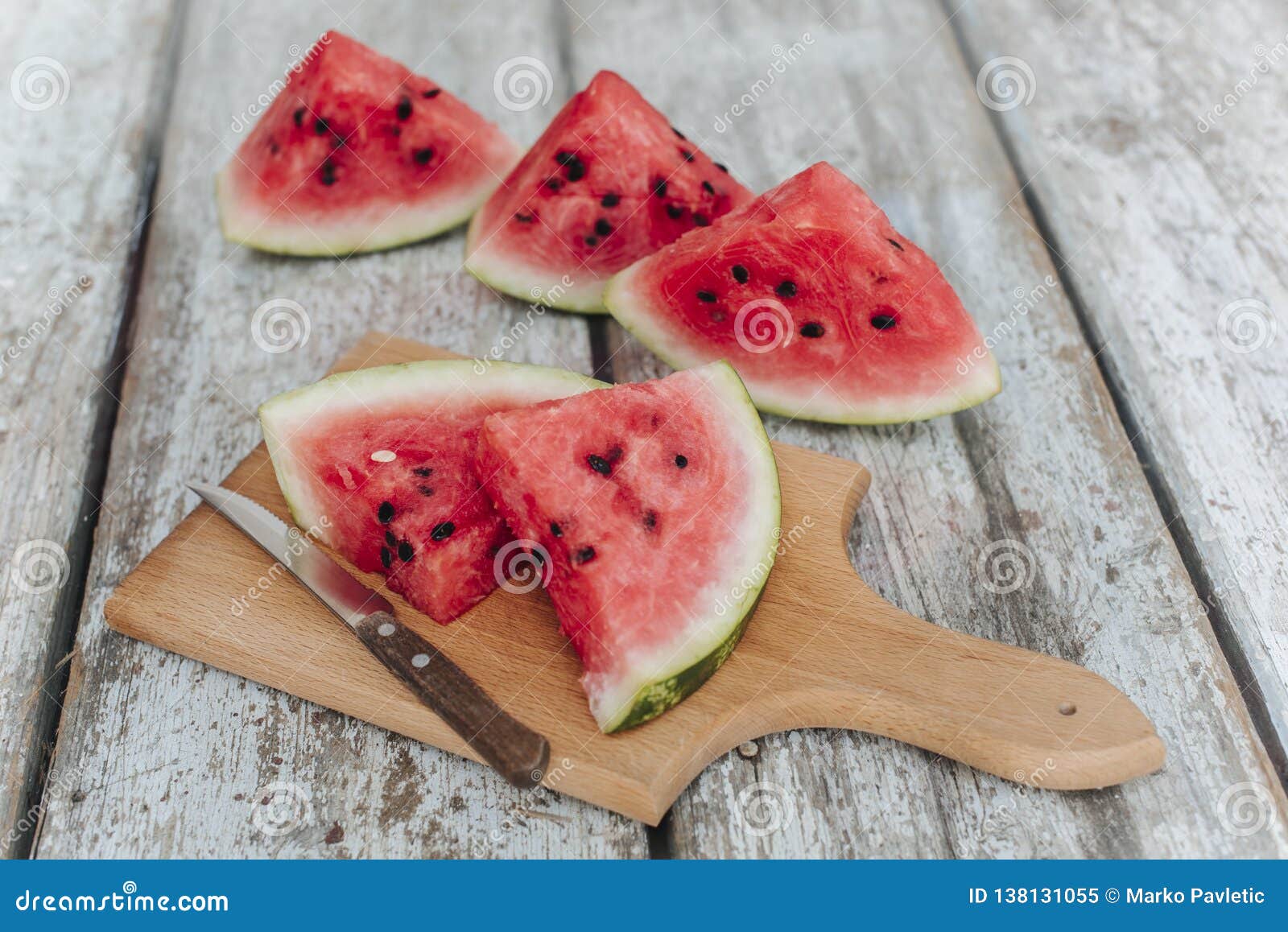 Watermelon Pieces on the Old Board Stock Image - Image of rustic ...