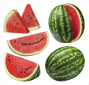 Watermelon Pieces Set Isolated on White Background Stock Photo - Image ...