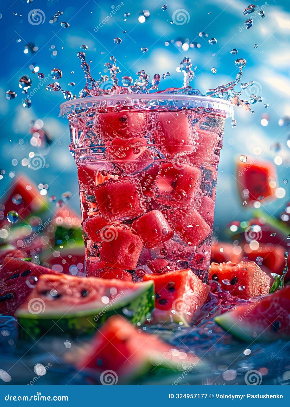 Watermelon in a Plastic Cup Stock Image - Image of generated, cube ...