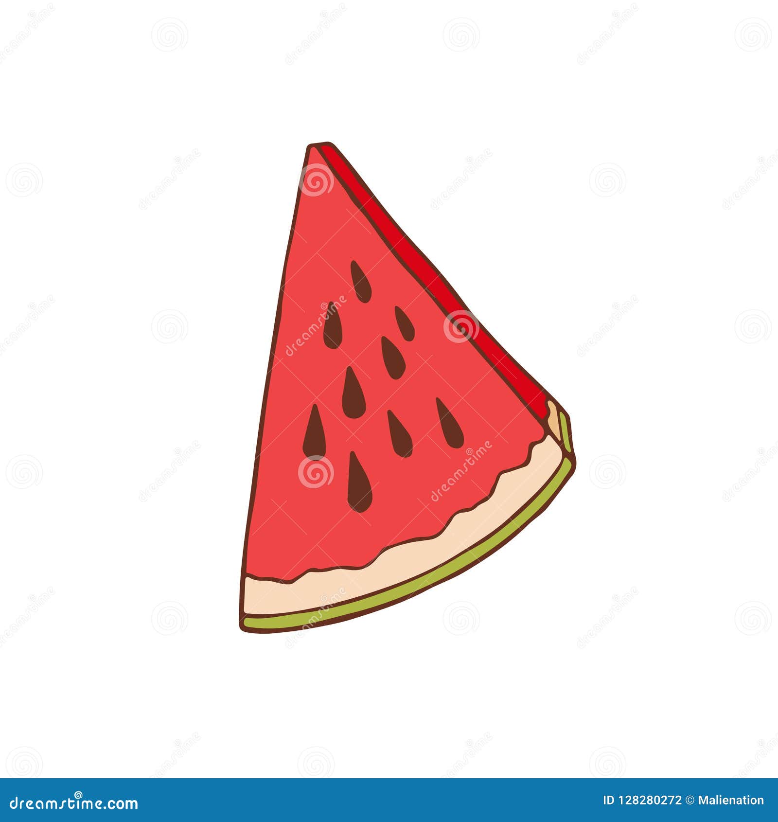 Sweet A Slice Of Watermelon With Green Skin On White Background Cartoon ...