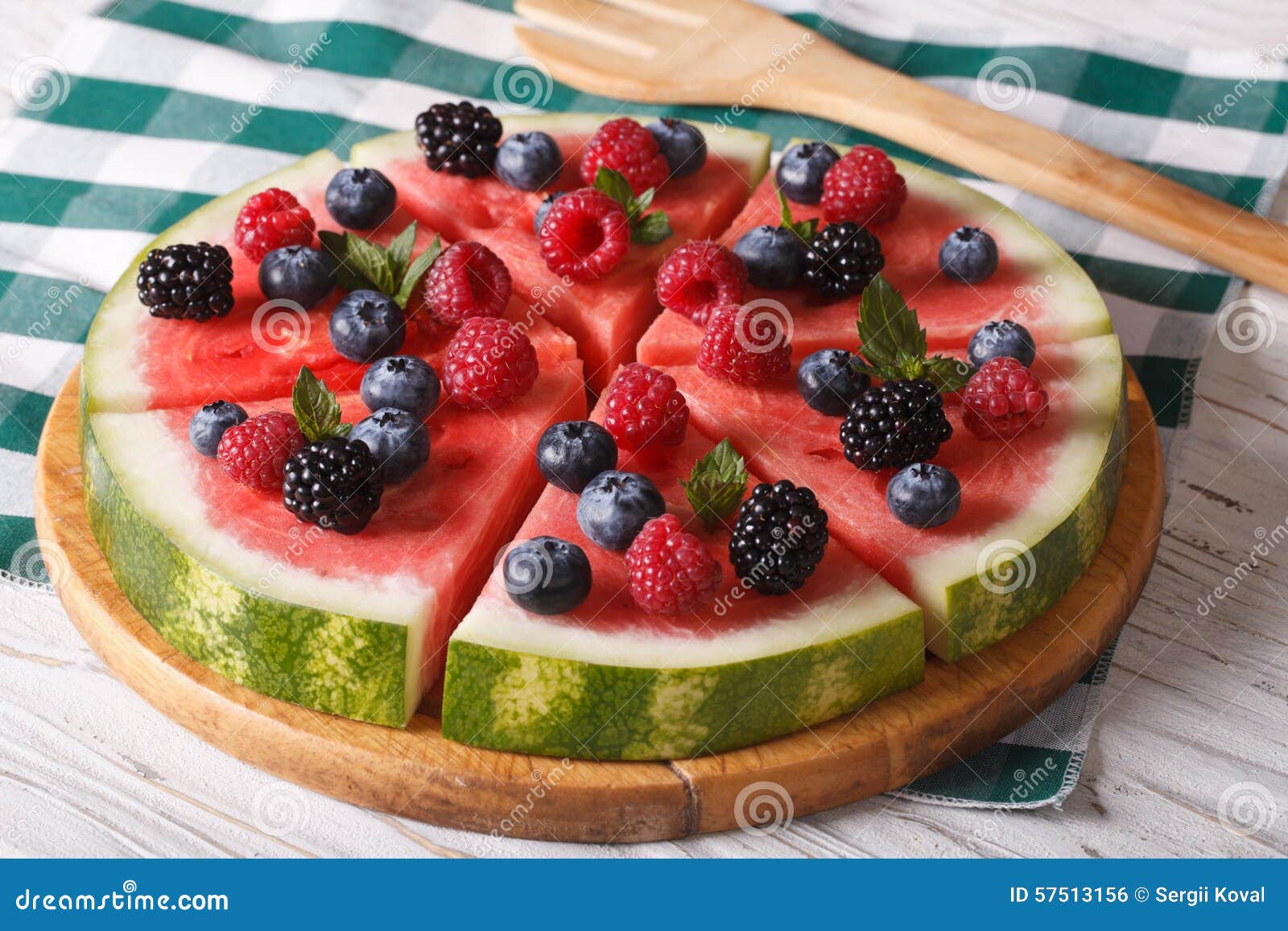 Watermelon with Raspberries and Blueberries Close-up. Horizontal Stock ...