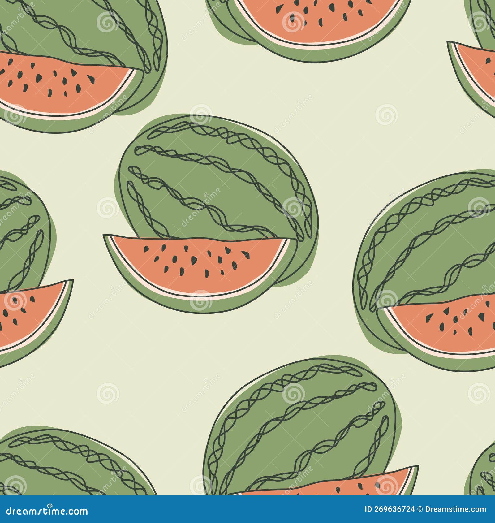 Watermelon Repeat Pattern Design. Hand-drawn Background Stock Vector ...
