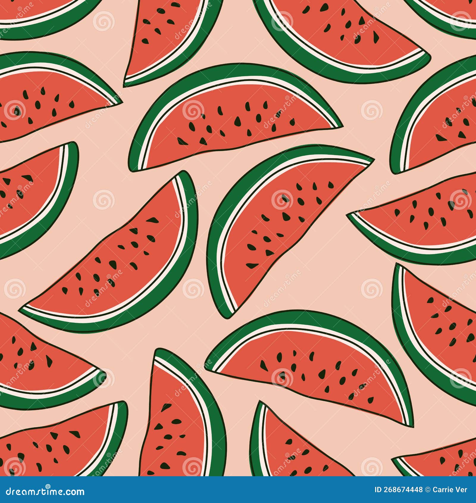 Watermelon Repeat Pattern Design. Hand-drawn Background Stock Vector ...