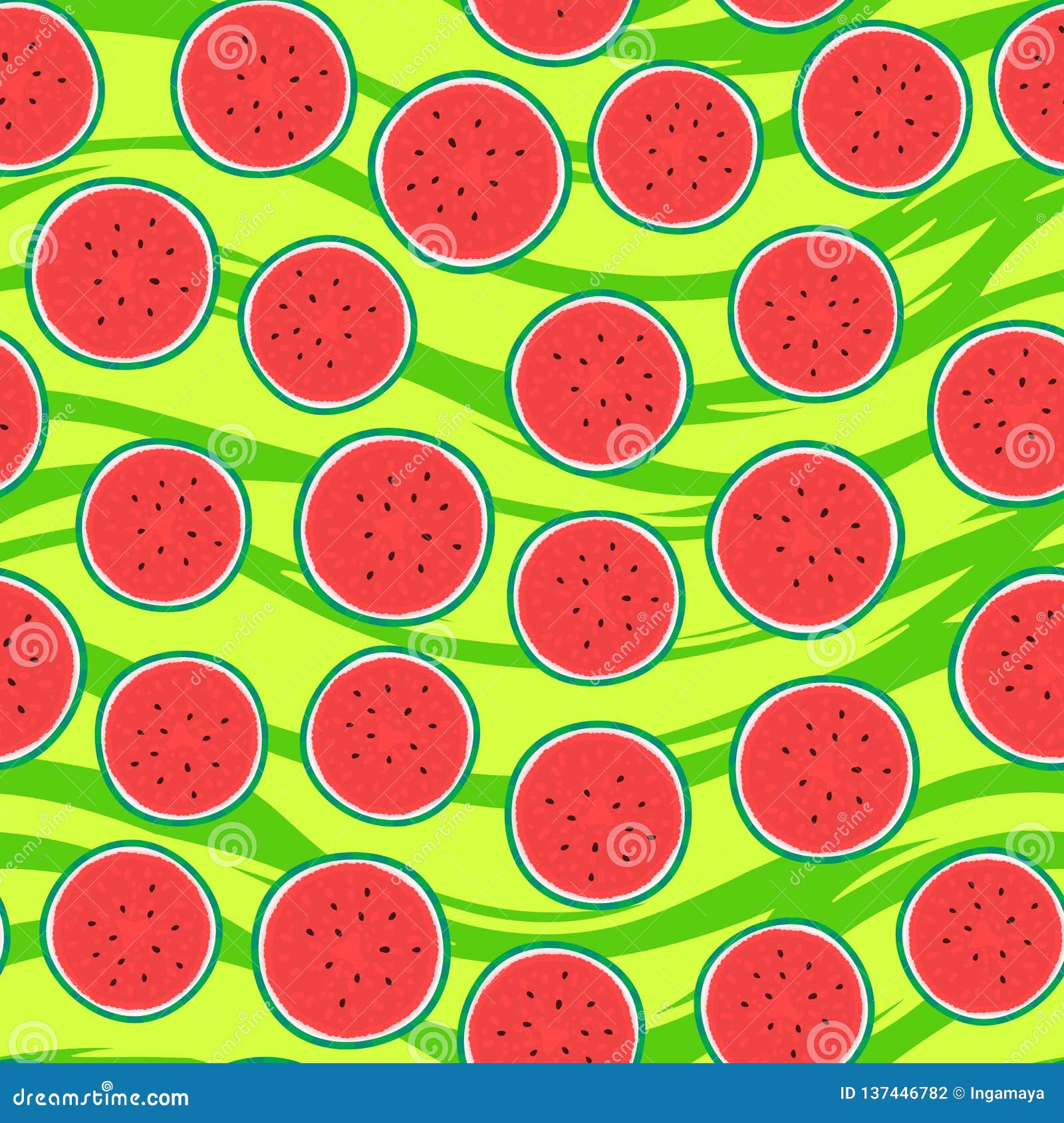 Watermelon Round Pieces. Seamless Pattern. Vector Illustration on Green ...