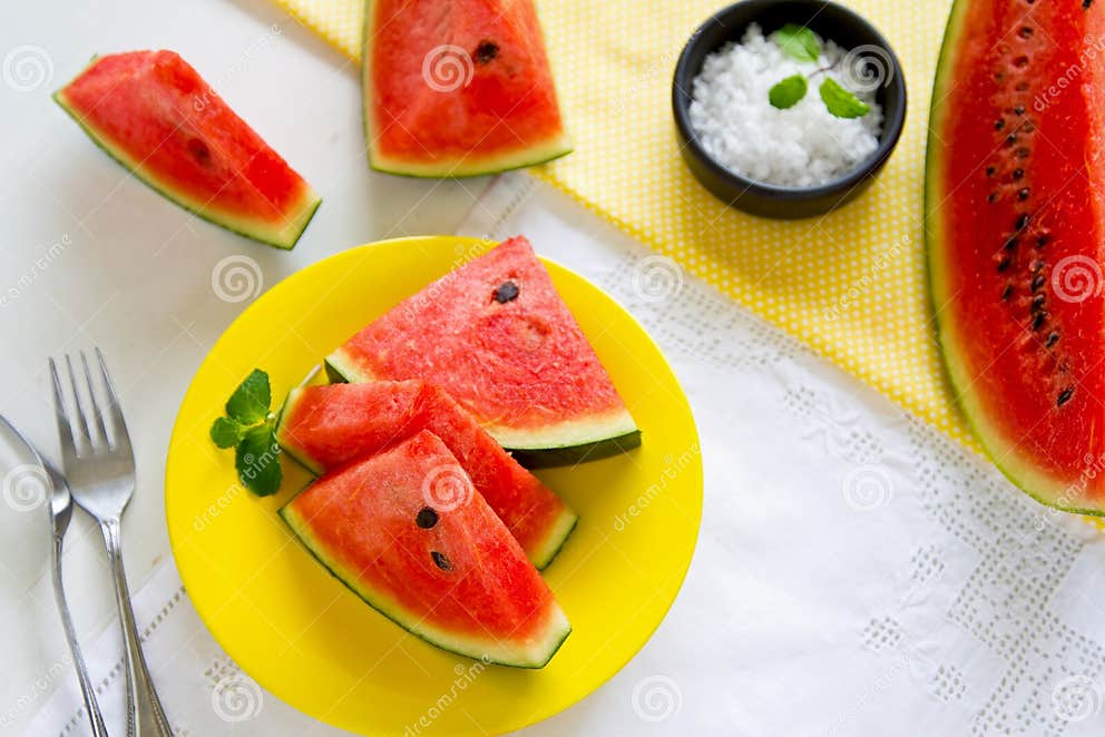 Watermelon with salt stock image. Image of natural, summer - 26077903