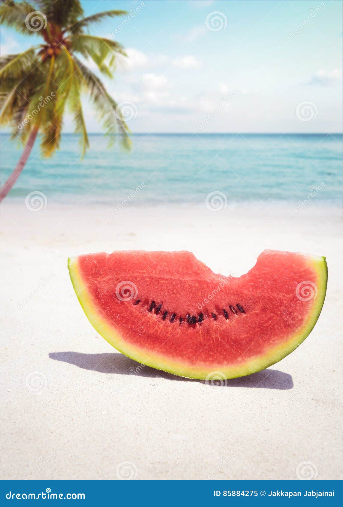Watermelon on Sandy Tropical Beach Stock Image - Image of background ...