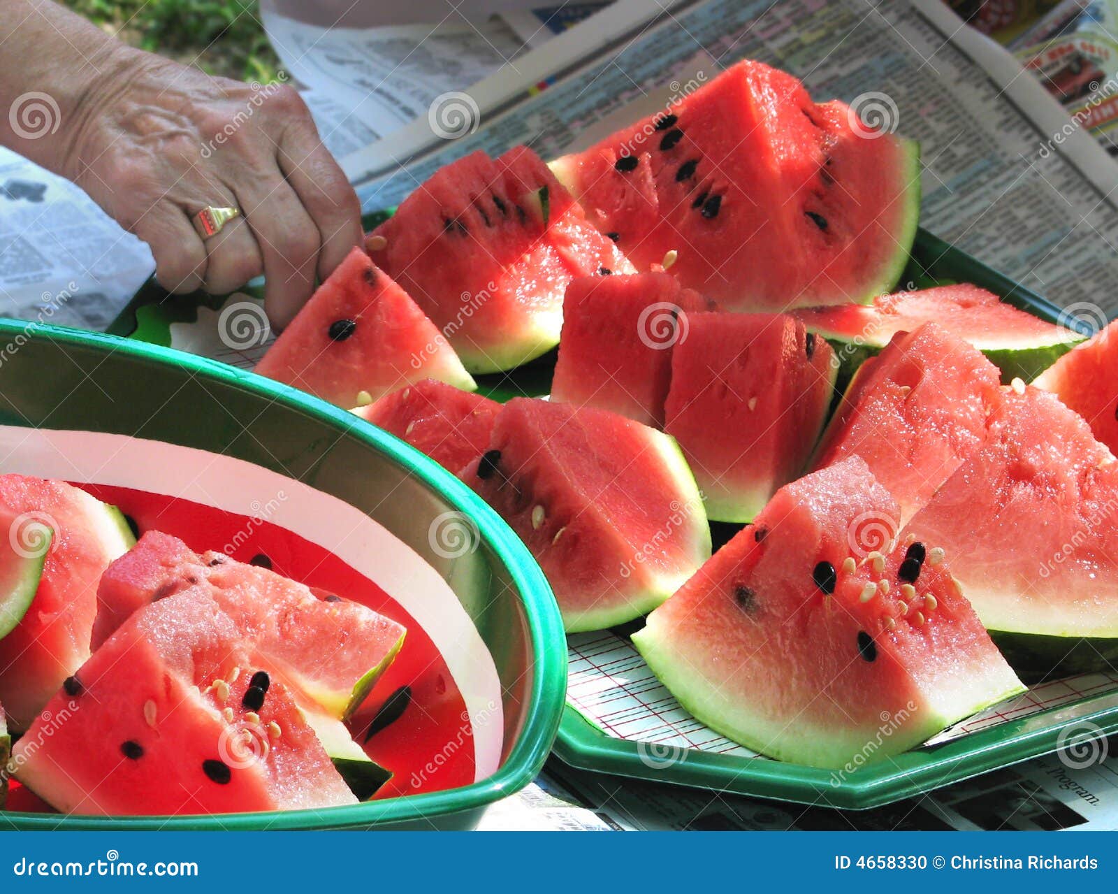 Watermelon Served at a Picnic Stock Photo - Image of snack, bowl: 4658330