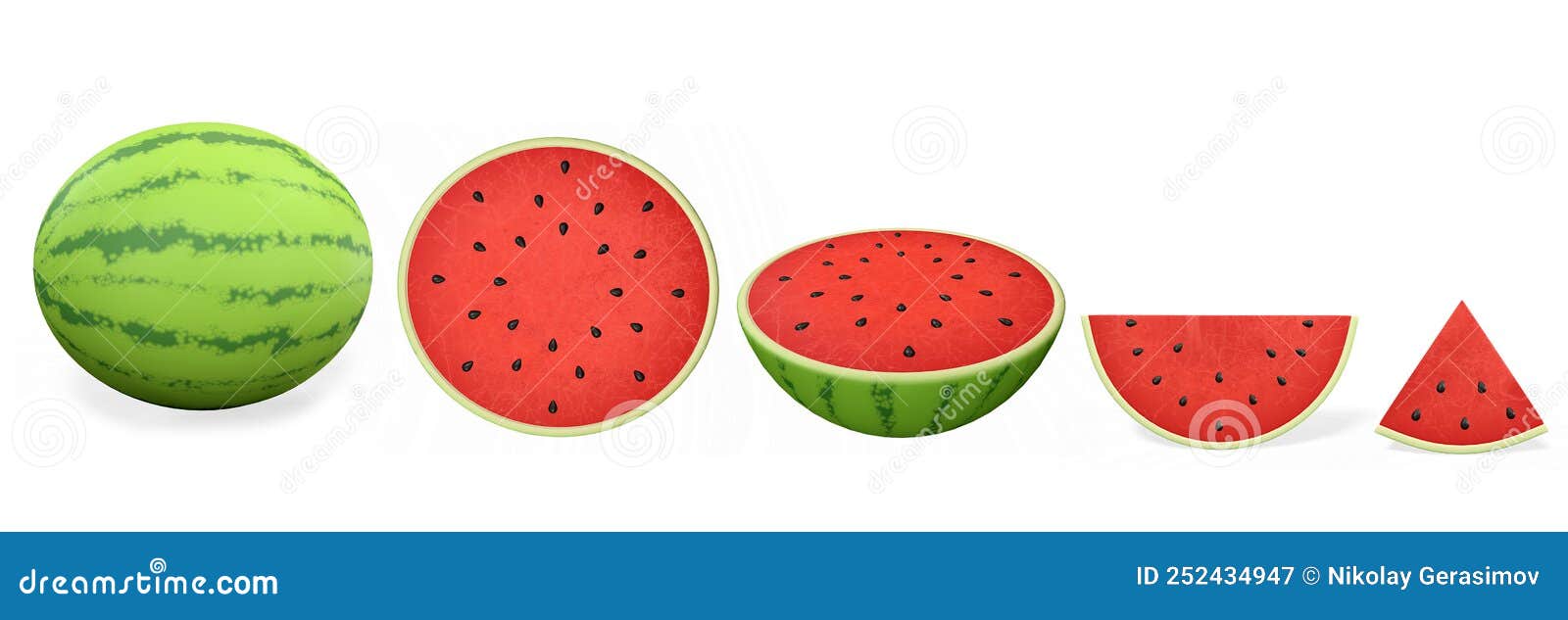 The Watermelon Set in Various Shapes 3d-rendering Stock Illustration ...