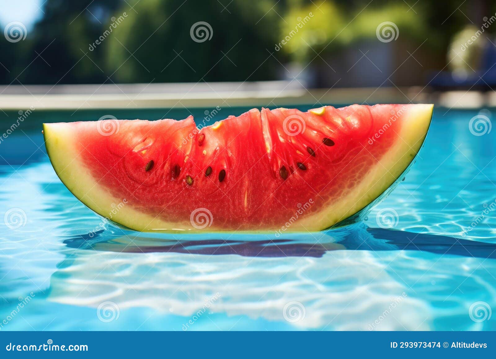 Watermelon Slice with a Bite Taken Out, Resting on the Poolside Stock ...